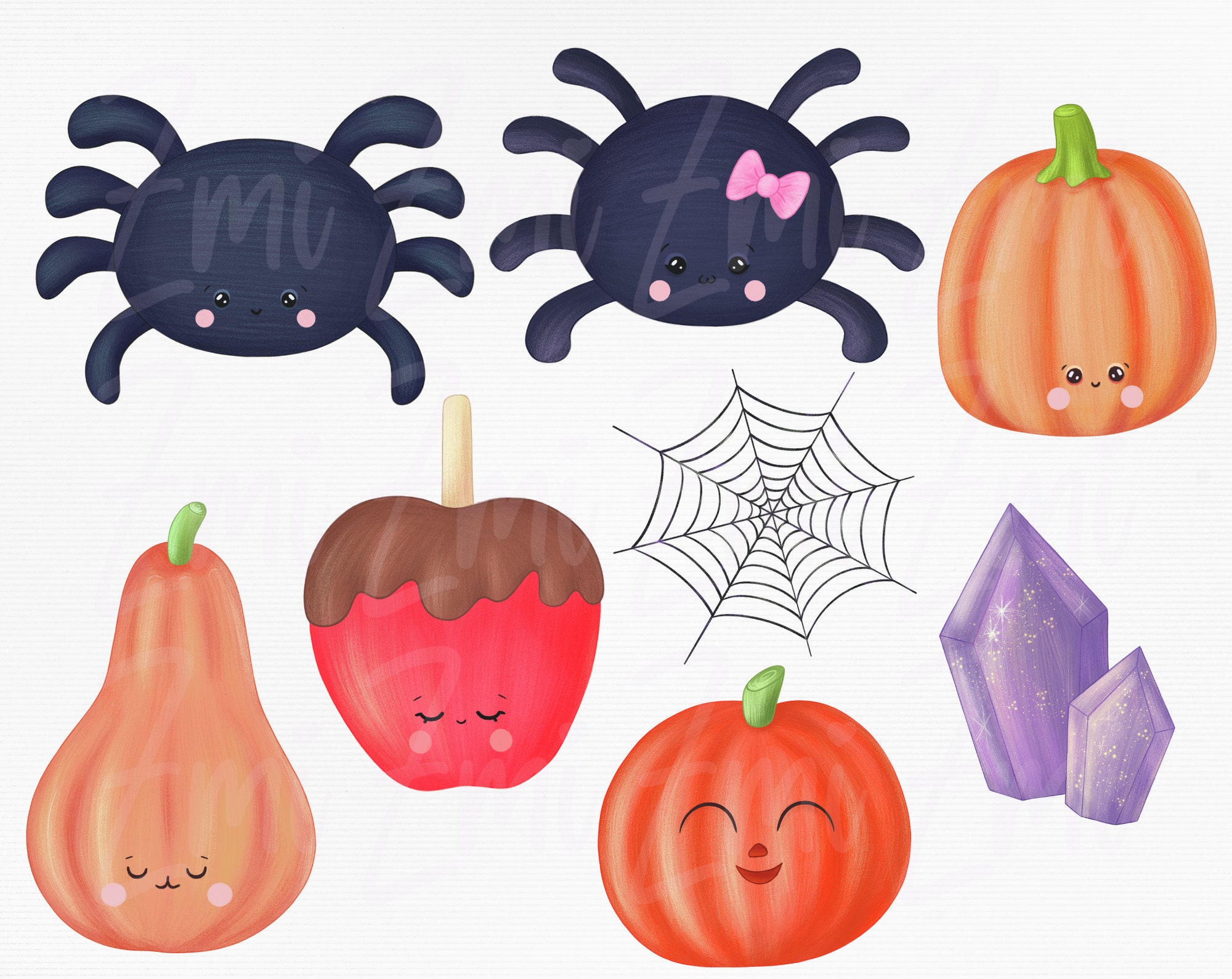 Halloween Clipart, Kawaii Halloween PNG, Cute Ghost, Pumpkin, Spider ...