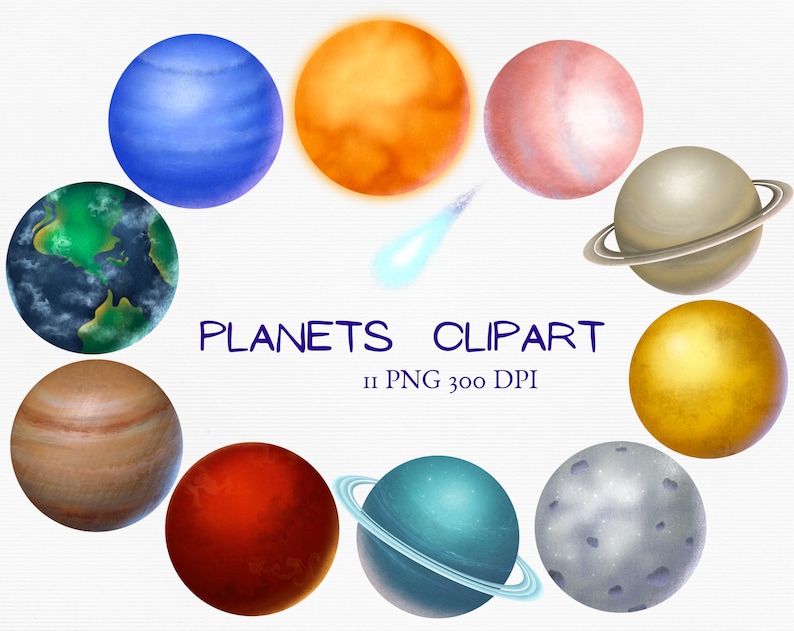 Planets Clipart, Solar System PNG, Galaxy Printable Scrapbooking Clip ...
