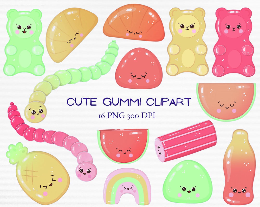 Kawaii Gummy Bear Candy Png Clipart, Gumdrops Fruit Cute Printable Clip ...