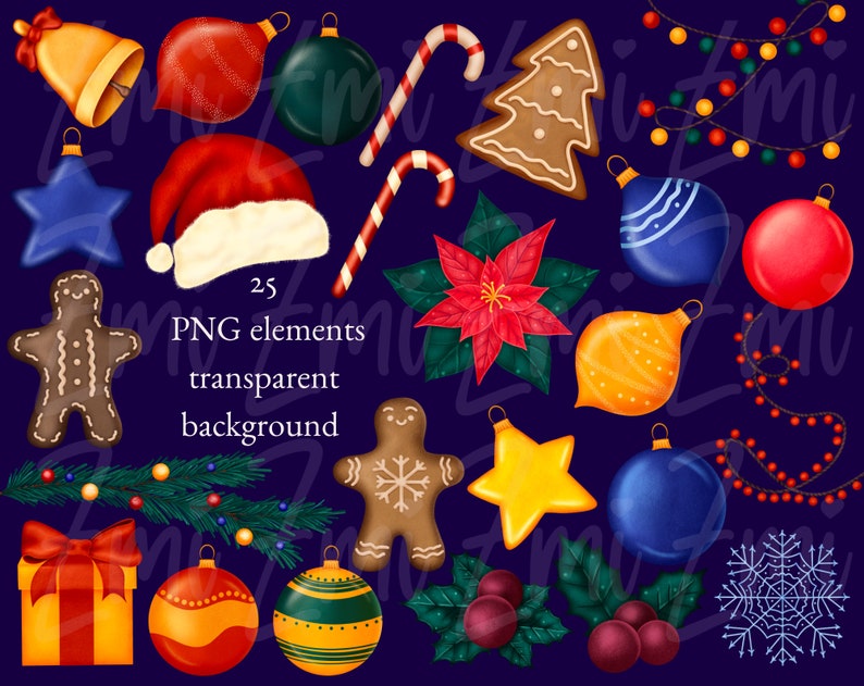 Christmas Clipart PNG, New Year Graphics, Printable Winter Bundle ...