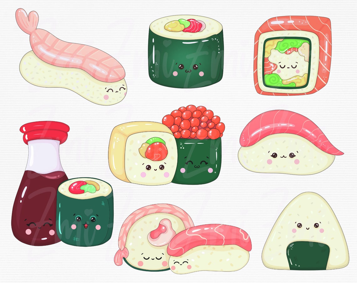 Kawaii Sushi Png Clipart, Japanese Cuisine Cute Printable, Smiling Face ...