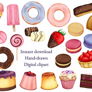 Bakery Clipart, Pastry PNG, Lollipop, Strawberry Tart, Chocolate Donut ...
