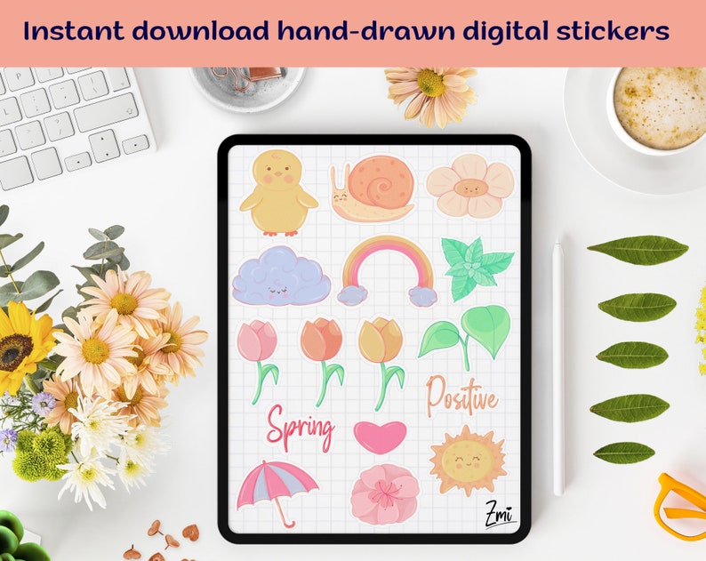 Spring Kawaii Character Png Digital Sticker Pack for Goodnotes Planner ...