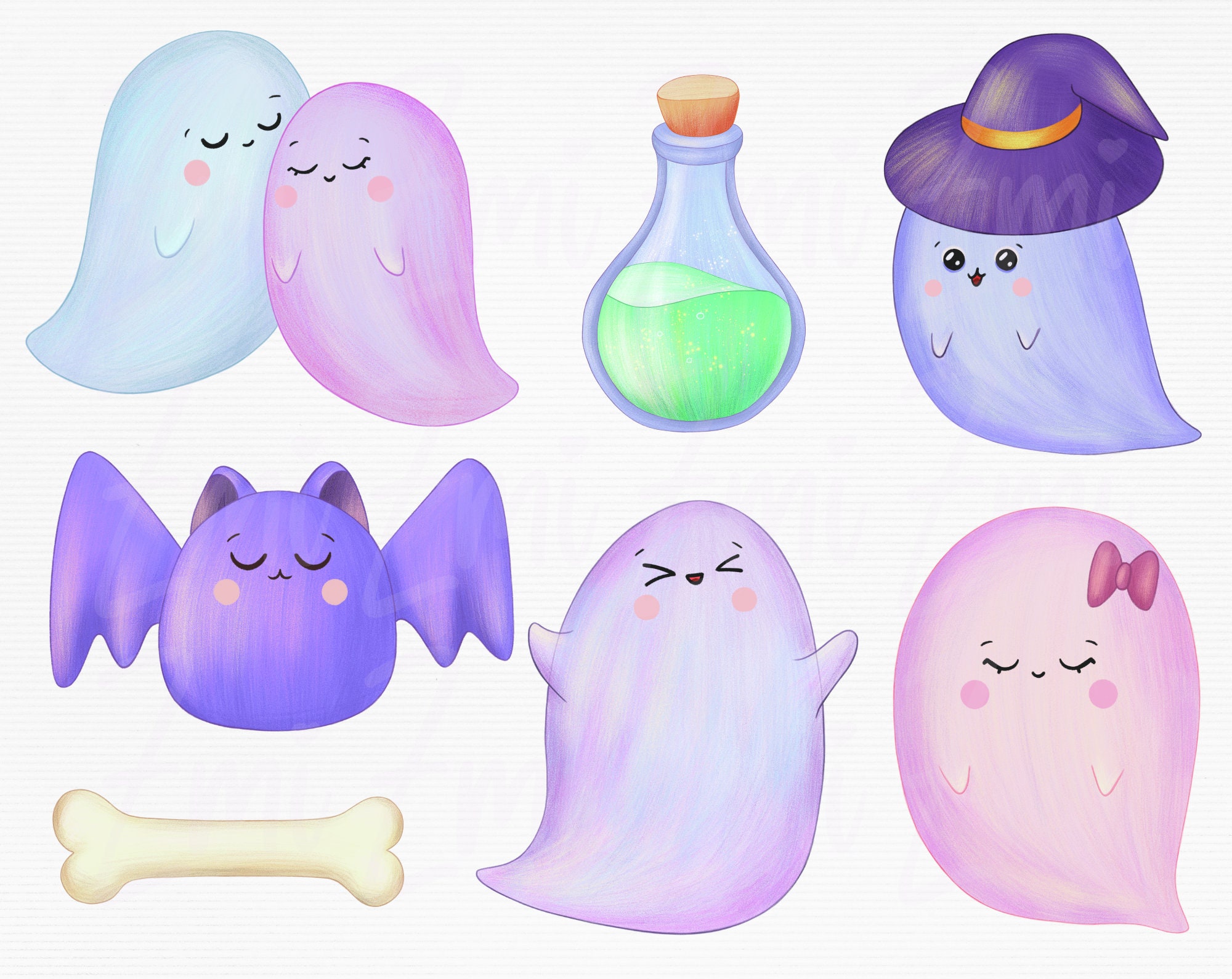 Halloween Clipart, Kawaii Halloween PNG, Cute Ghost, Pumpkin, Spider ...