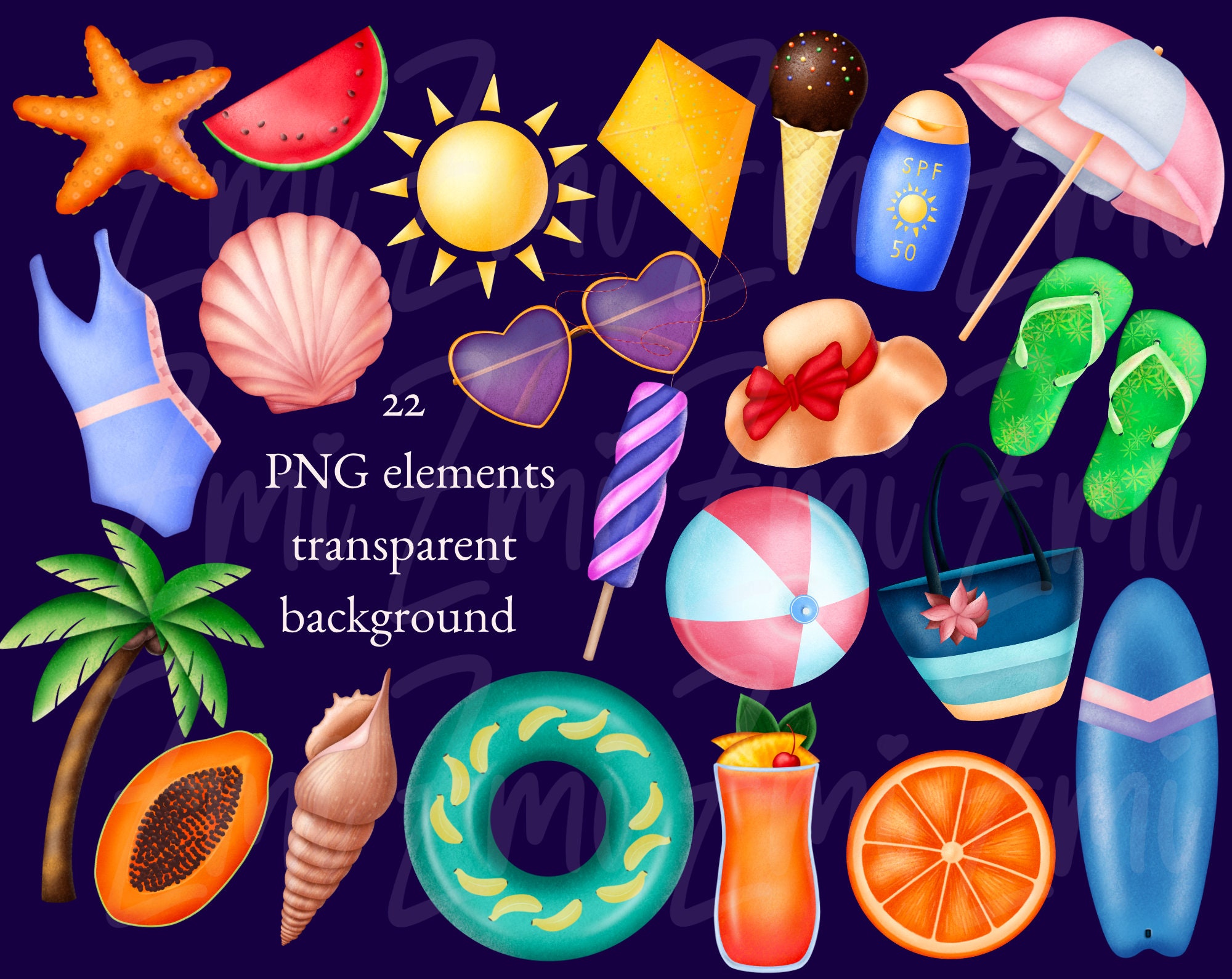 Summer Clipart, Beach Png Tropical Illustration, Ice Cream Papaya ...