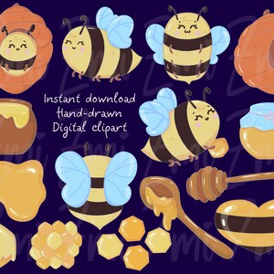 Cute Bee Clipart, Kawaii Honey Png, Yellow Honey Bee Graphics, Lovely ...