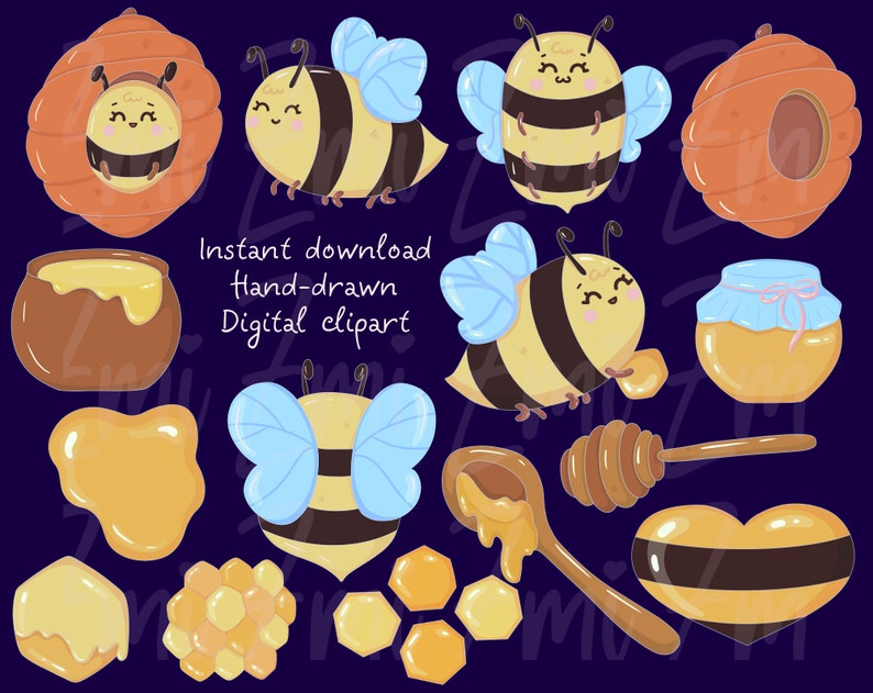 Cute Bee Clipart, Kawaii Honey Png, Yellow Honey Bee Graphics, Lovely ...