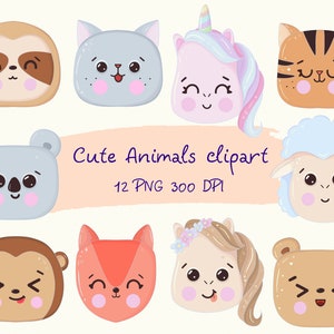 Cute Kawaii Animal Faces Clipart Png, Woodland, Farm, Wild Zoo Animals ...