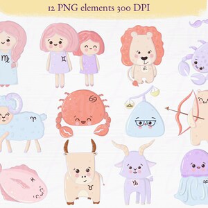 Cute Zodiac Clipart | Kawaii Zodiac Sign PNG Bundle | Printable ...
