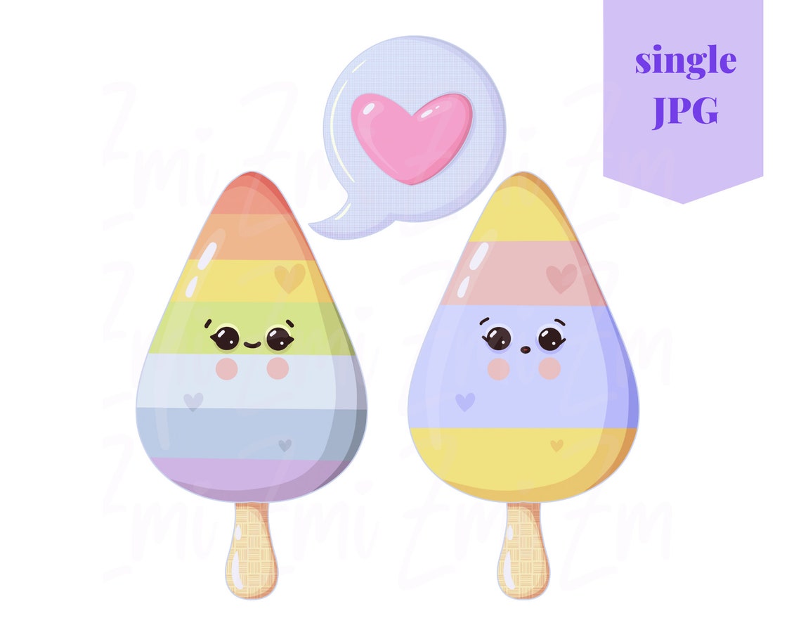 Ice Cream Cone Png Clipart Set Kawaii Popsicle Perfect Match - Etsy