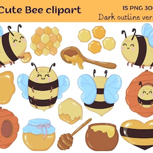 Cute Bee Clipart, Kawaii Honey Png, Yellow Honey Bee Graphics, Lovely ...