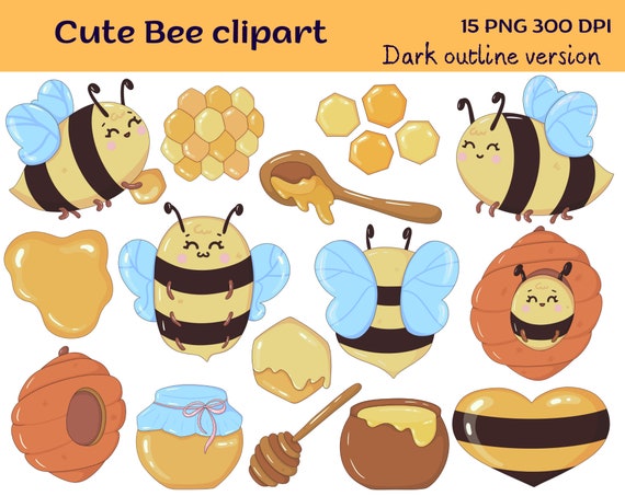 Cute Bee Clipart Kawaii Honey Png Yellow Honey Bee Graphics - Etsy