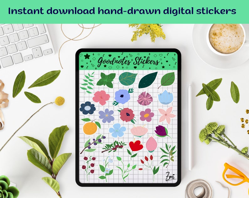Botanical Flower Digital Sticker Pack Png for Goodnotes Planner ...
