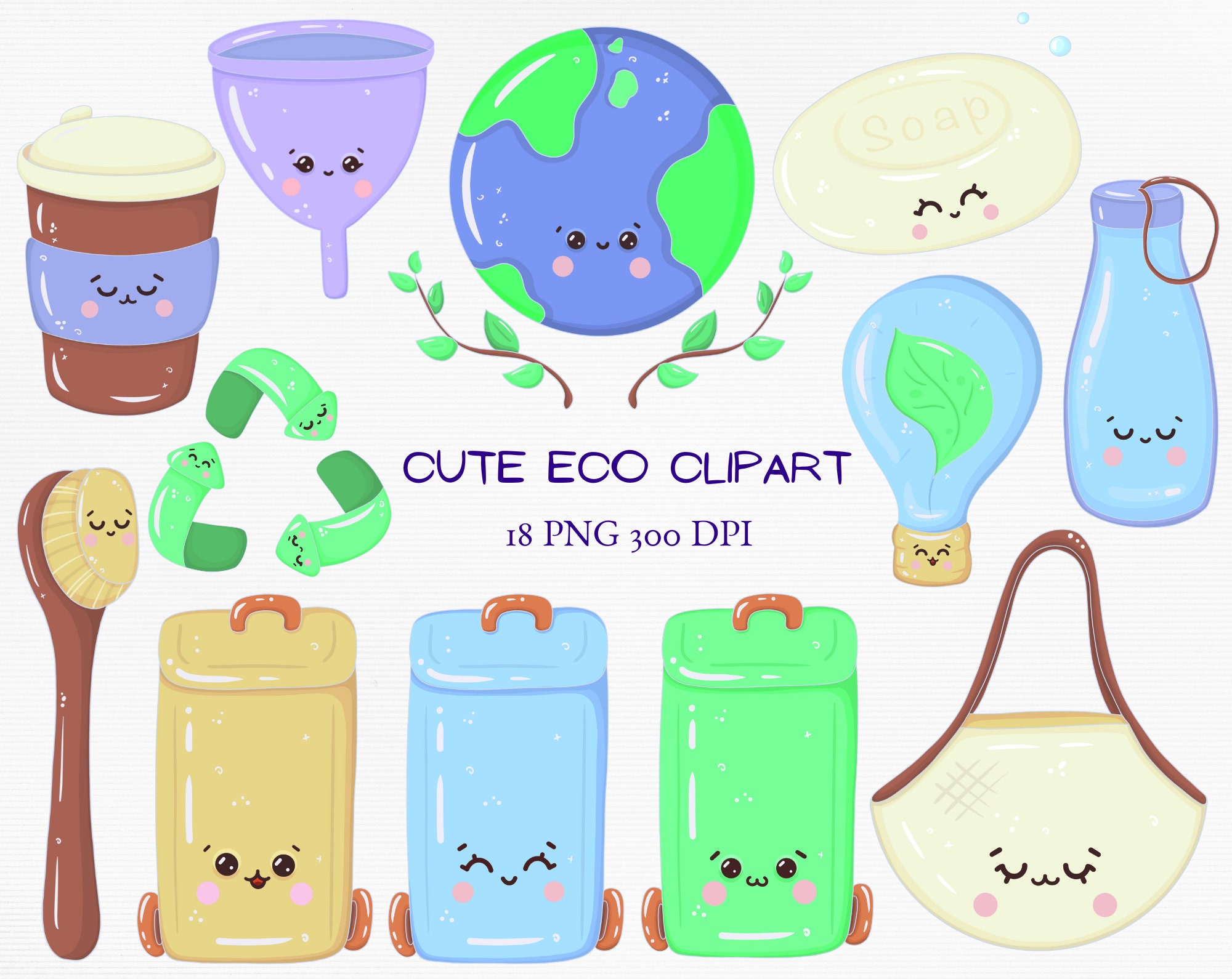 Earth Day PNG, Cute Kawaii Zero Waste Clipart, Eco Friendly Design ...