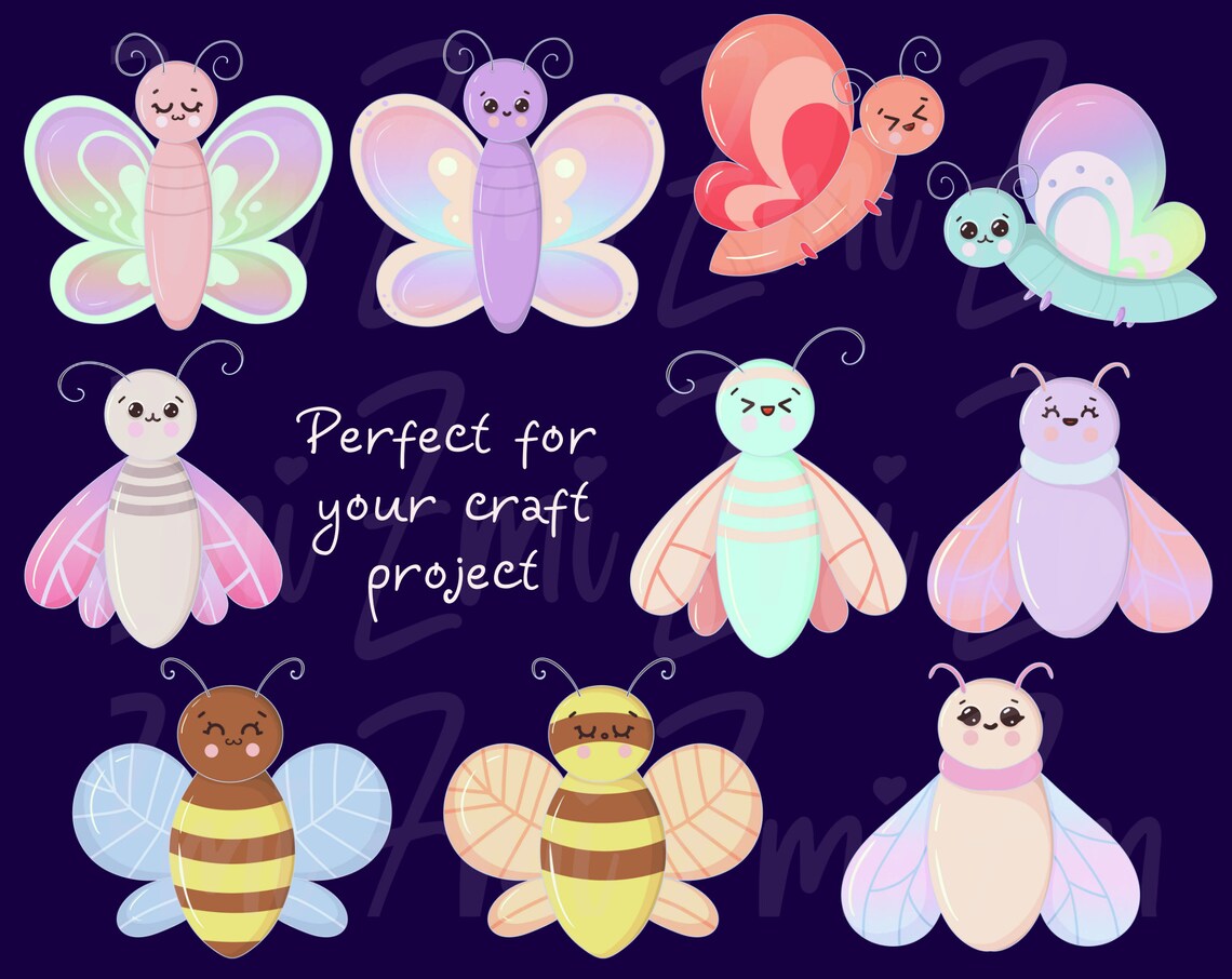 Kawaii Animal Clipart, Cute Bugs Insect Png, Butterfly, Bee, Fly ...