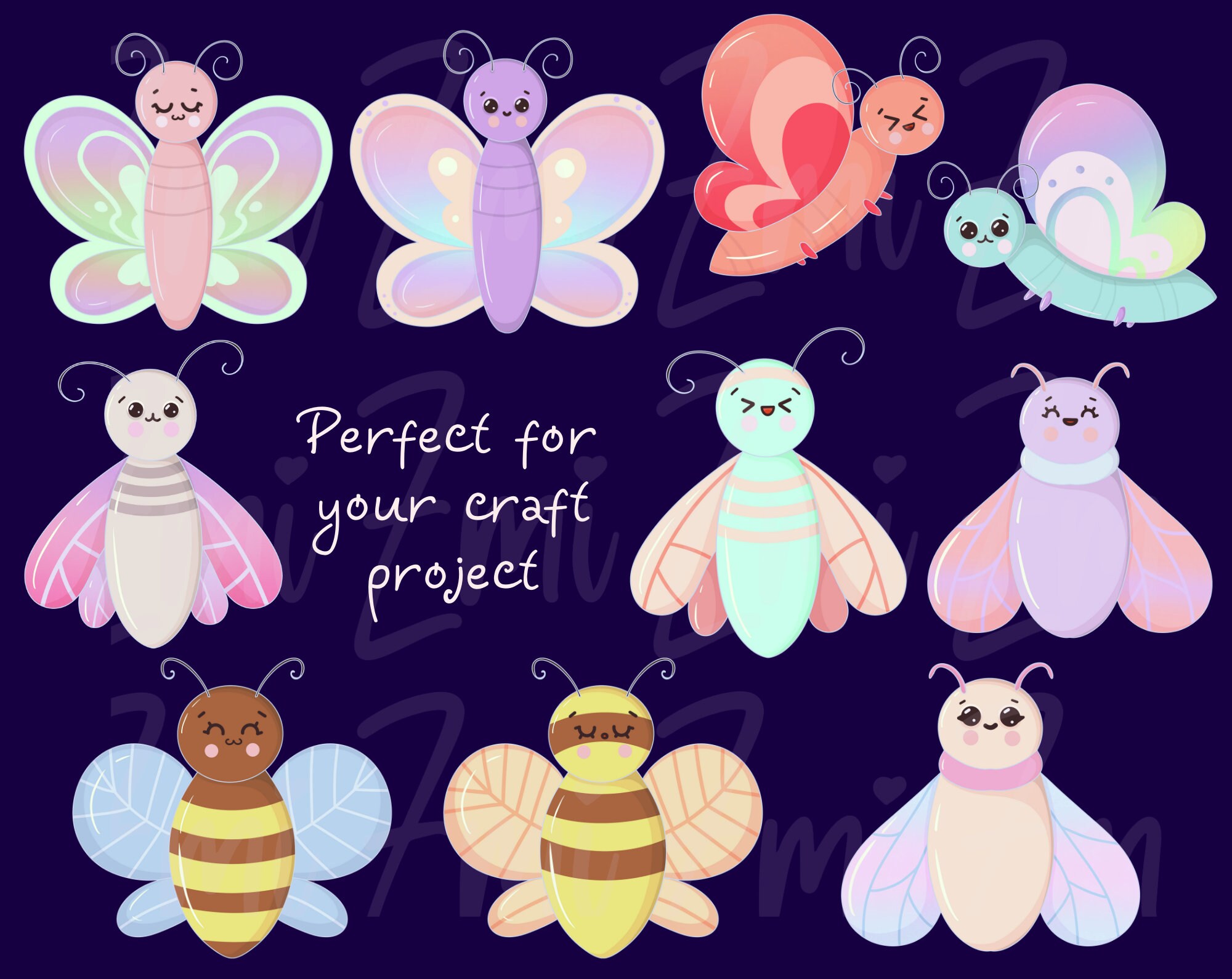 Kawaii Animal Clipart, Cute Bugs Insect Png, Butterfly, Bee, Fly ...