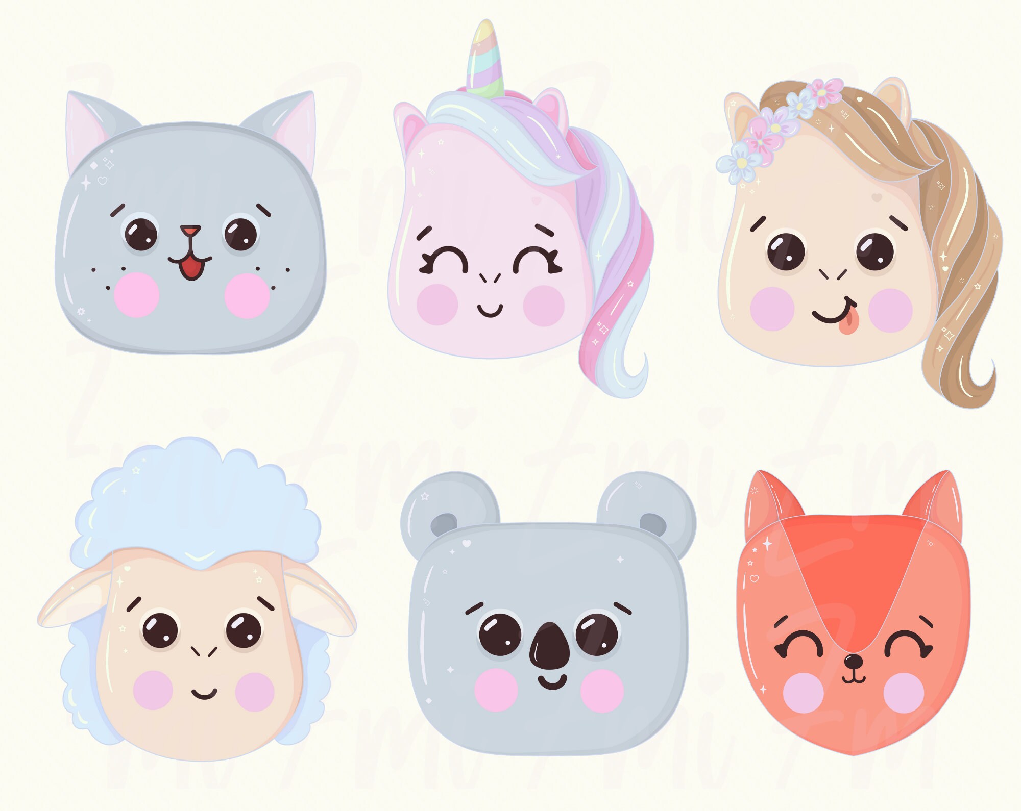Cute Kawaii Animal Faces Clipart Png, Woodland, Farm, Wild Zoo Animals ...