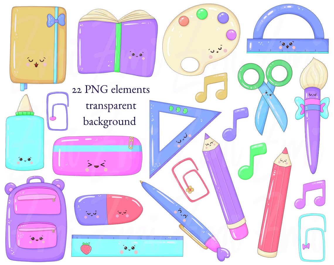 Cute School Clipart, Kawaii Classroom PNG, Printable Teacher Clip Art ...