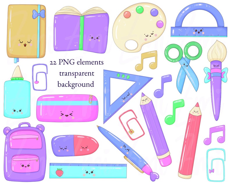 Cute School Clipart, Kawaii Classroom PNG, Printable Teacher Clip Art ...