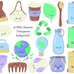 Earth Day PNG, Cute Kawaii Zero Waste Clipart, Eco Friendly Design ...