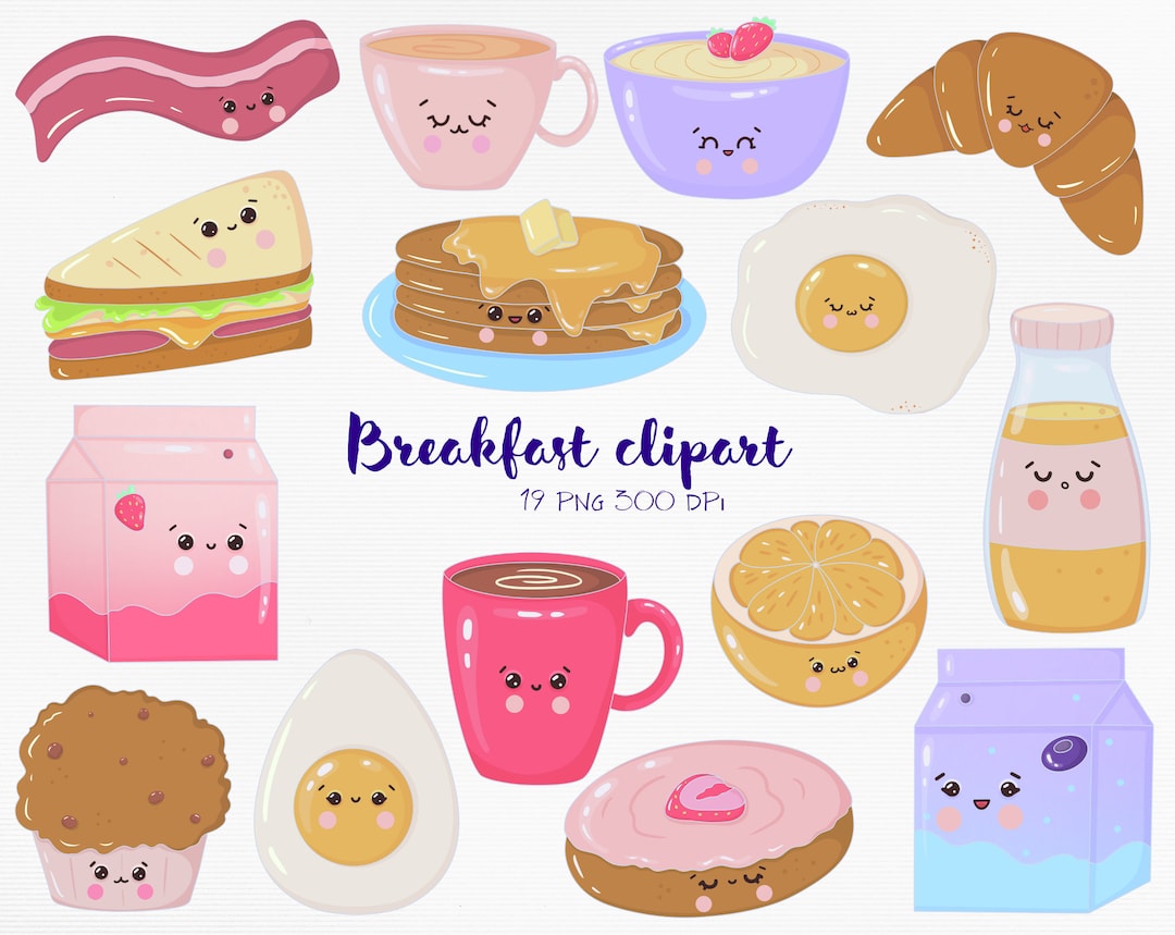 Kawaii Breakfast Clipart | Cute Food PNG Bundle | Printable Clip Art ...