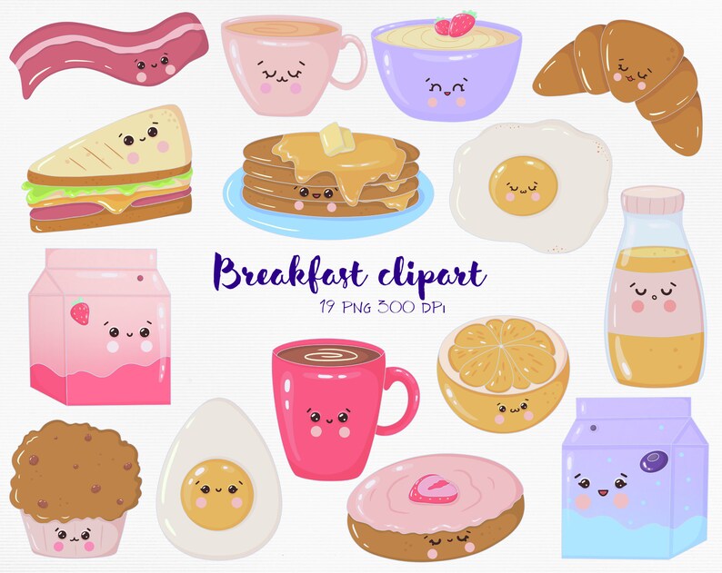 Kawaii Breakfast Clipart Cute Food PNG Bundle Printable - Etsy Canada