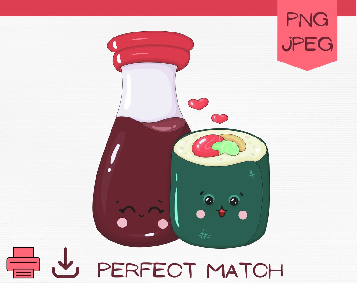 Kawaii Perfect Match Png Clipart Sushi Japanese Cuisine Cute - Etsy