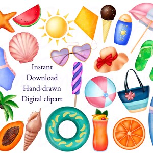 Summer Clipart, Beach Png Tropical Illustration, Ice Cream Papaya ...