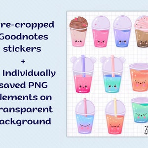 Kawaii Drink Digital Sticker Pack, Cute Bubble Tea Precropped Goodnotes ...