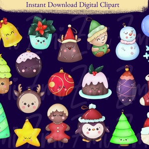 Cute Christmas Clipart | Kawaii Holiday PNG Graphics | Printable Winter ...