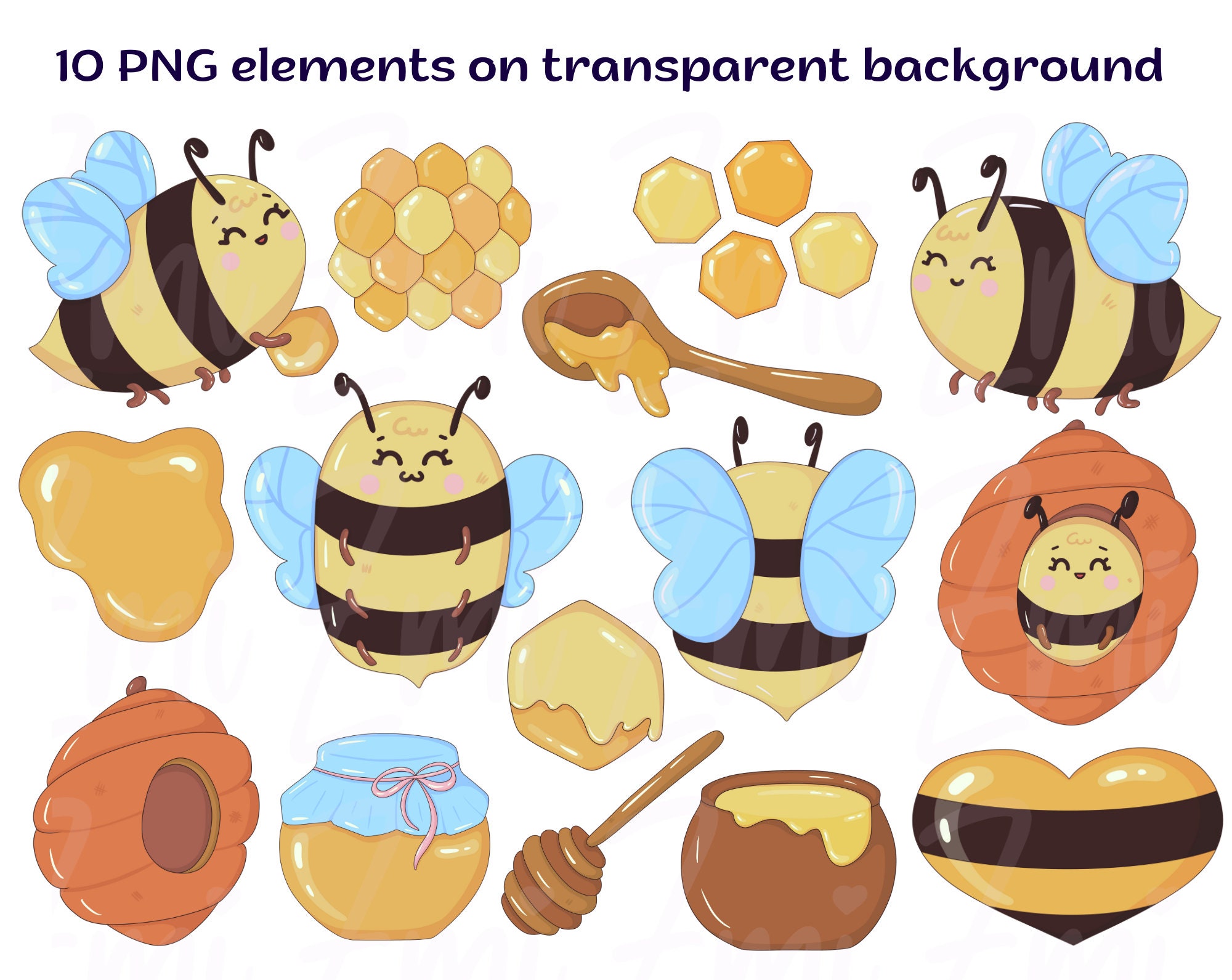 Cute Bee Clipart, Kawaii Honey Png, Yellow Honey Bee Graphics, Lovely ...
