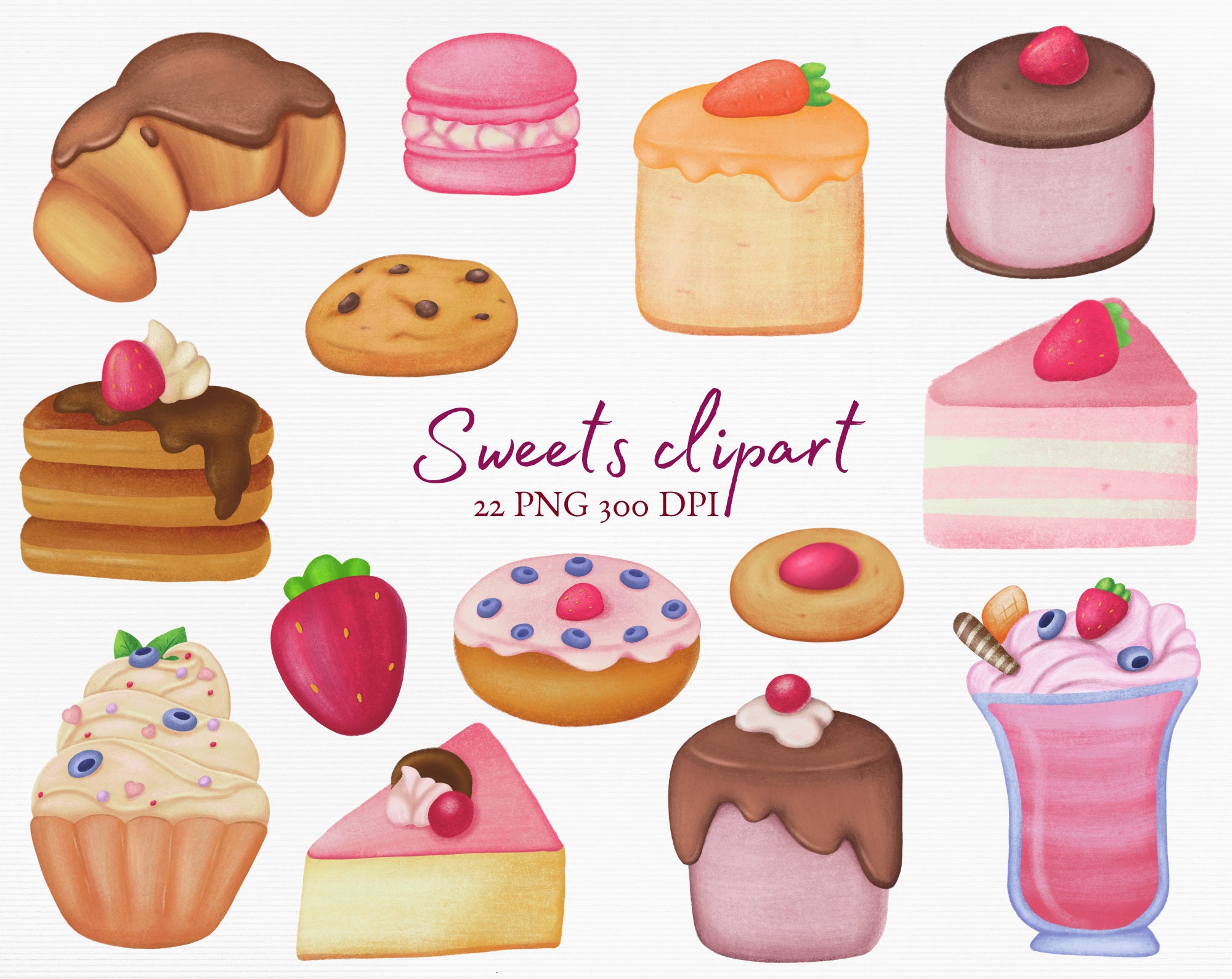 Pastry PNG Clipart | Sweet Treats Graphics Set | Hand-drawn Printable ...