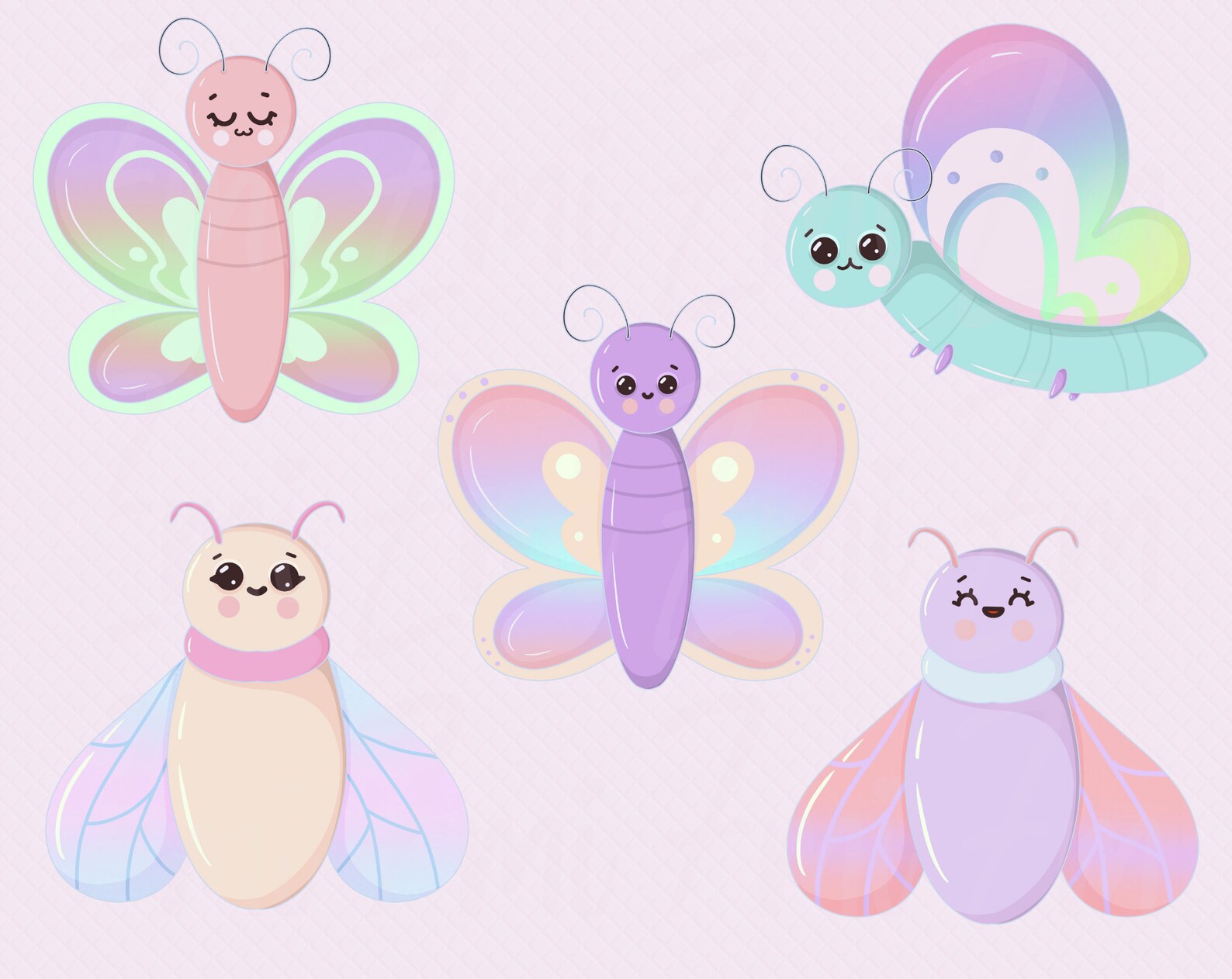 Kawaii Animal Clipart Cute Bugs Insect Png Butterfly Bee - Etsy