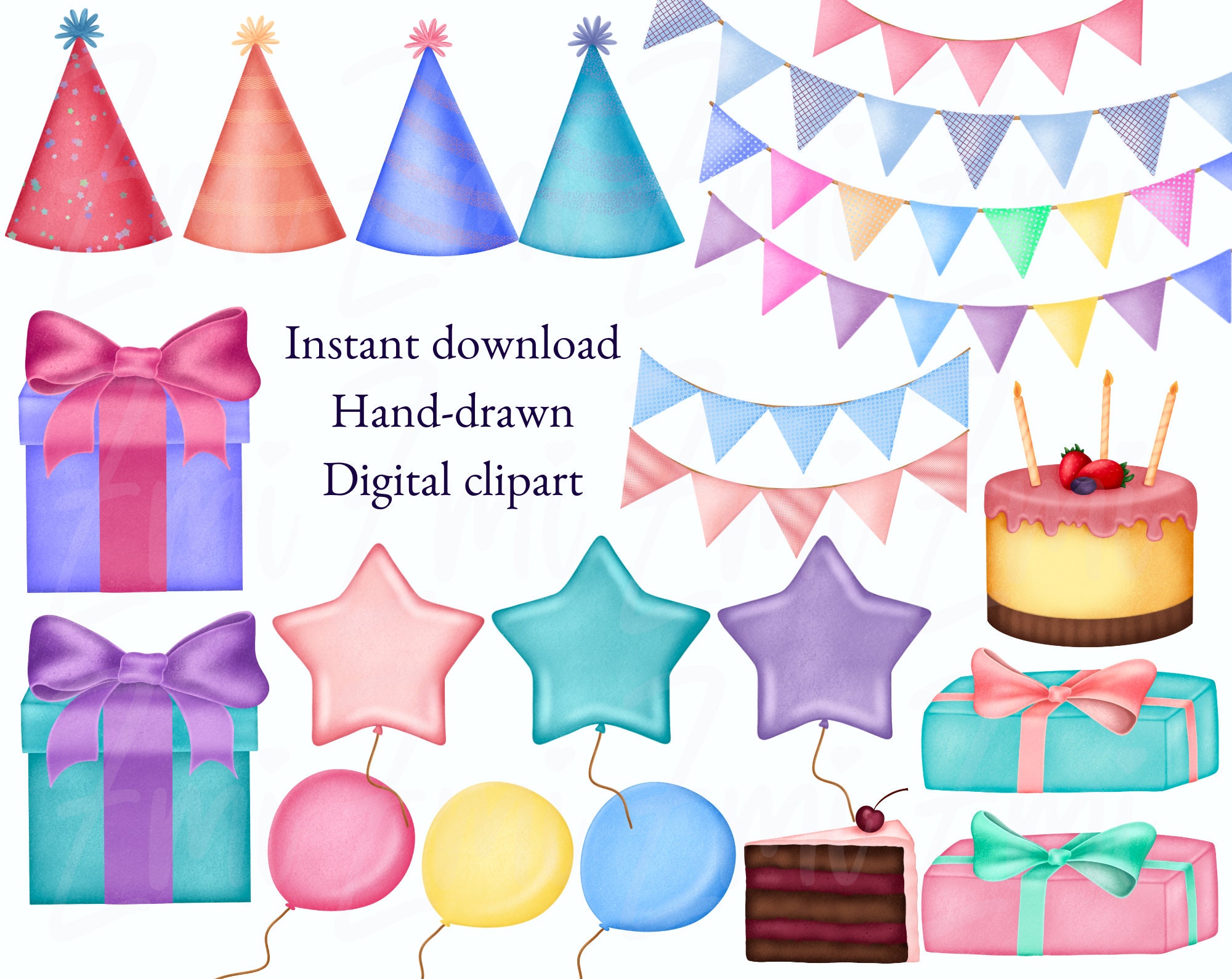 Happy Birthday Clipart, Party Balloons Png, Gift Box Bunting Banners ...