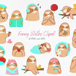Funny Sloth Clipart Set Cute Animal Printable Kawaii Clipart for ...