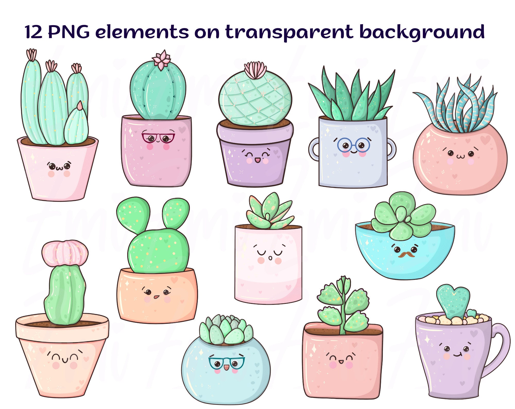 Cute Kawaii Character Succulent Clipart, Cactus Plant Png, Doodle Home ...