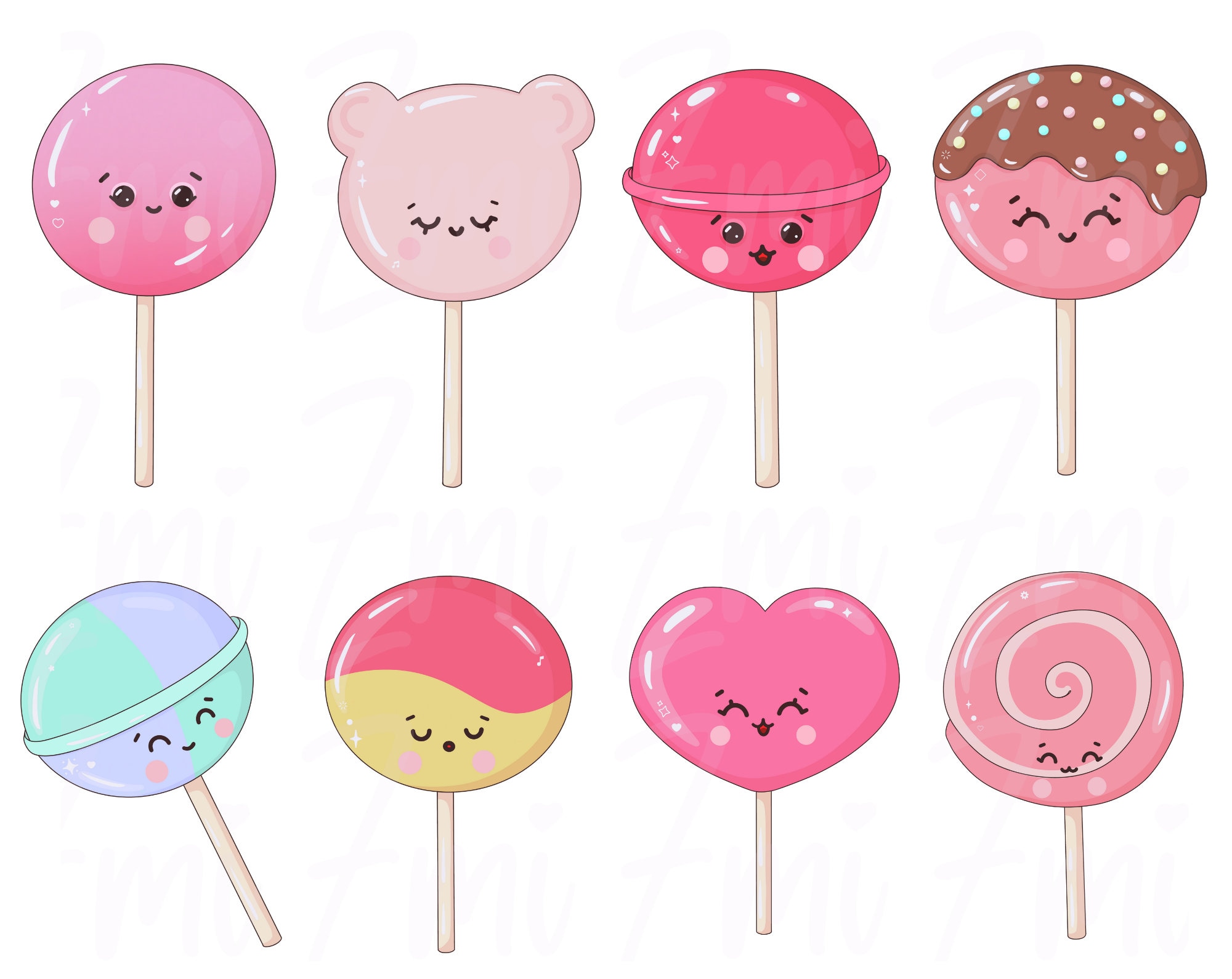 Kawaii Candy Lollipop Png Clipart Set, Sweets Caramel, Cute Printable ...