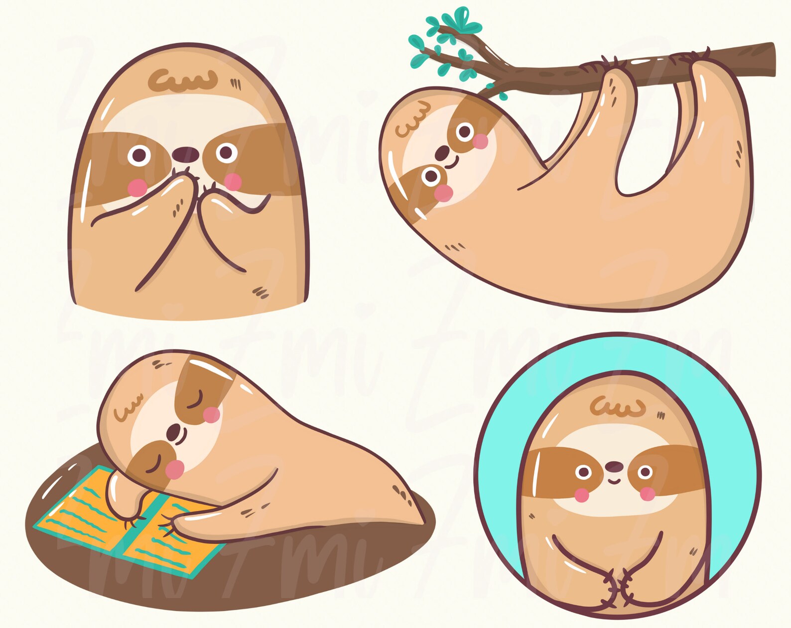 Cute Kawaii Sloth Clipart, Character Animals Png, Doodle Cartoon Sloth ...