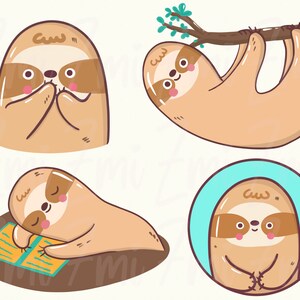 Cute Kawaii Sloth Clipart, Character Animals Png, Doodle Cartoon Sloth ...