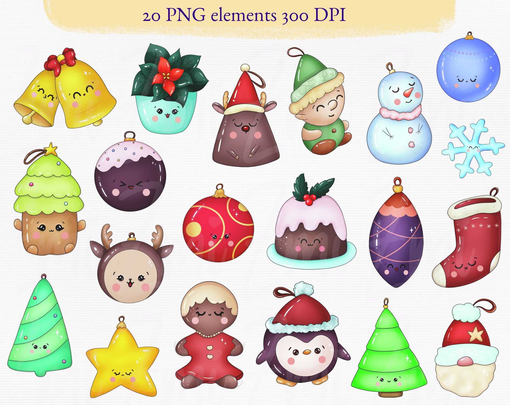 Cute Christmas Clipart Kawaii Holiday PNG Graphics Printable Winter ...