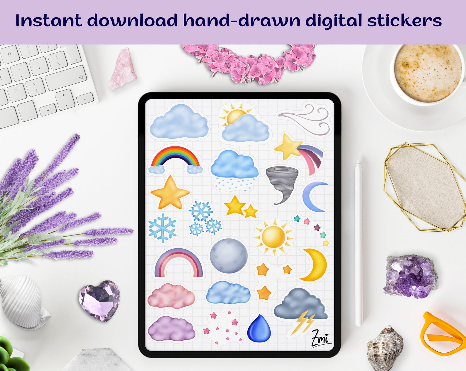 Weather Png Digital Sticker Pack Goodnotes Planner, Precropped Rainbow ...