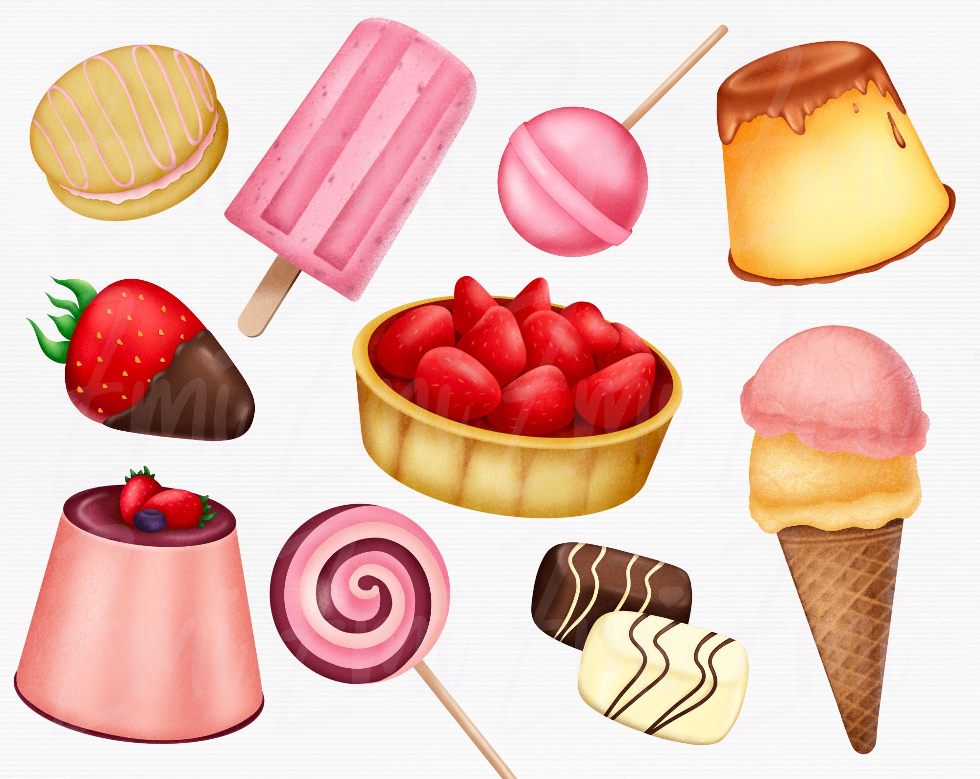 Bakery Clipart, Pastry PNG, Lollipop, Strawberry Tart, Chocolate Donut ...