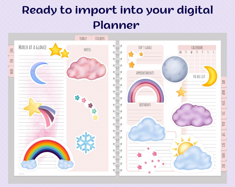 Weather Png Digital Sticker Pack Goodnotes Planner, Precropped Rainbow ...