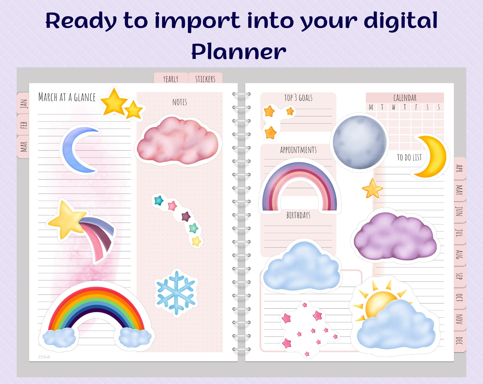 Weather Png Digital Sticker Pack Goodnotes Planner, Precropped Rainbow ...