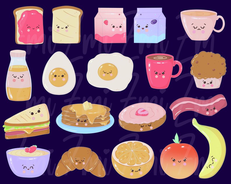 Kawaii Breakfast Clipart | Cute Food PNG Bundle | Printable Clip Art ...