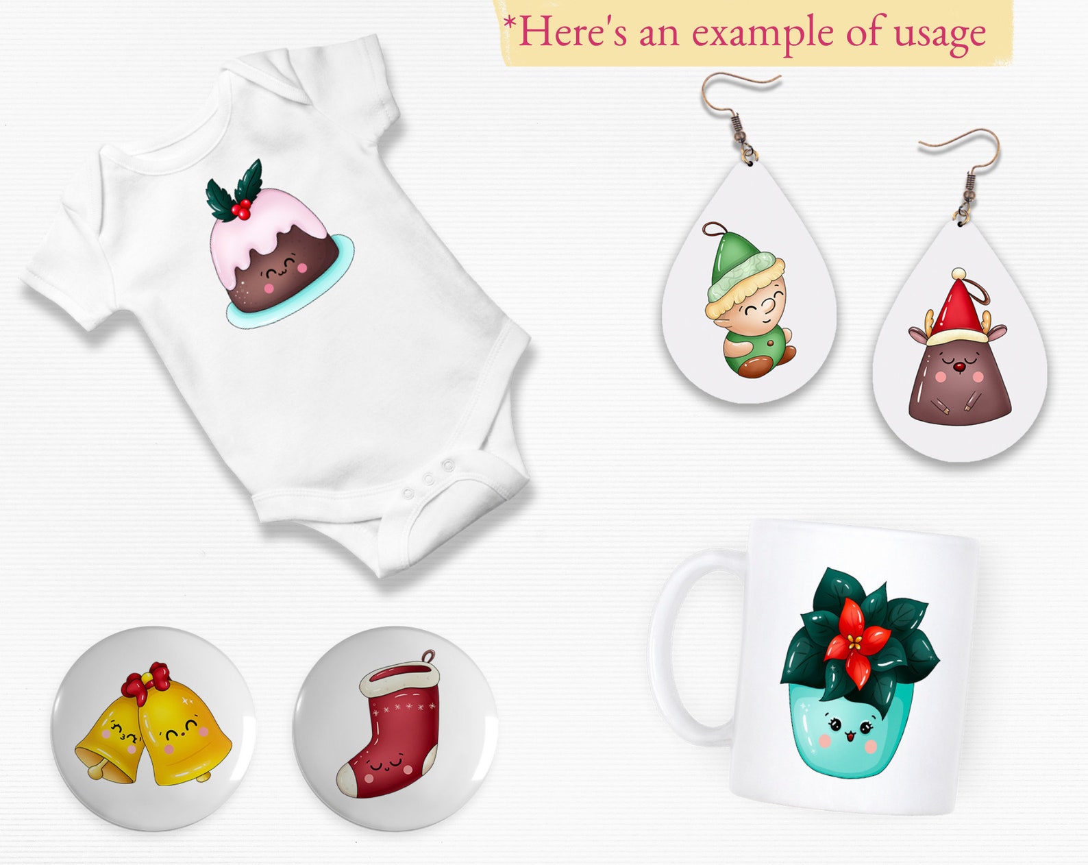 Cute Christmas Clipart Kawaii Holiday PNG Graphics - Etsy