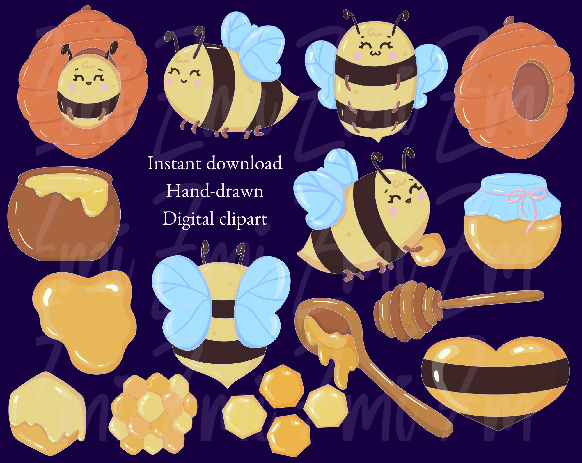Honey Bee Clipart Cute Kawaii Bee PNG Bundle Lovely - Etsy