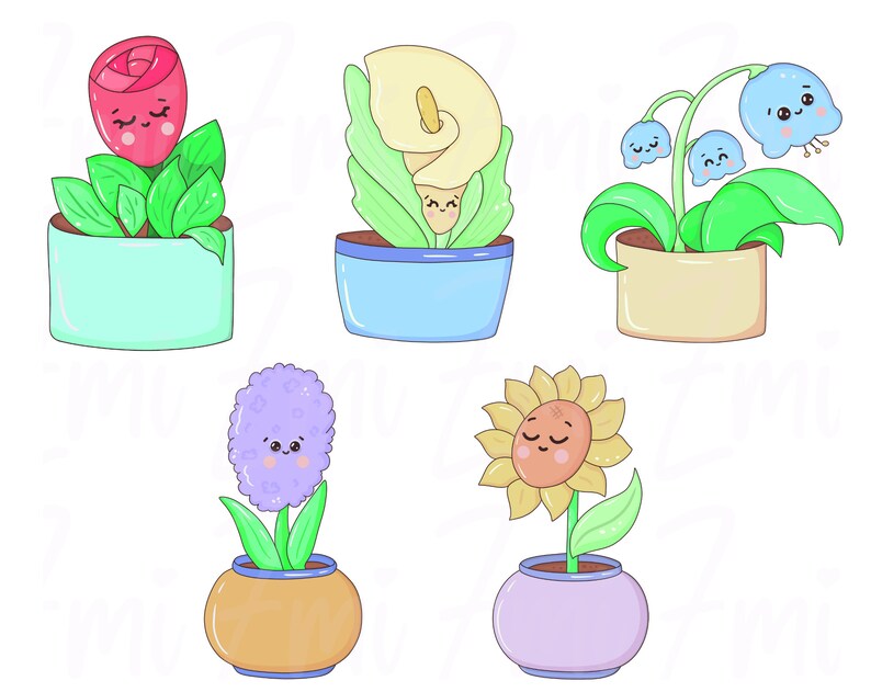 Cute Kawaii Flowers Clipart Spring Plants PNG Tulip - Etsy Singapore