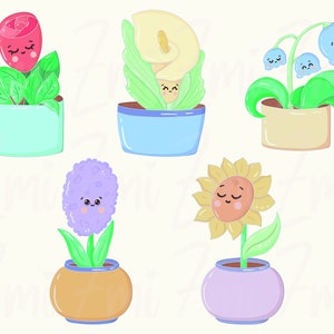 Cute Kawaii Flowers Clipart, Spring Plants PNG, Tulip Sunflower Rose ...
