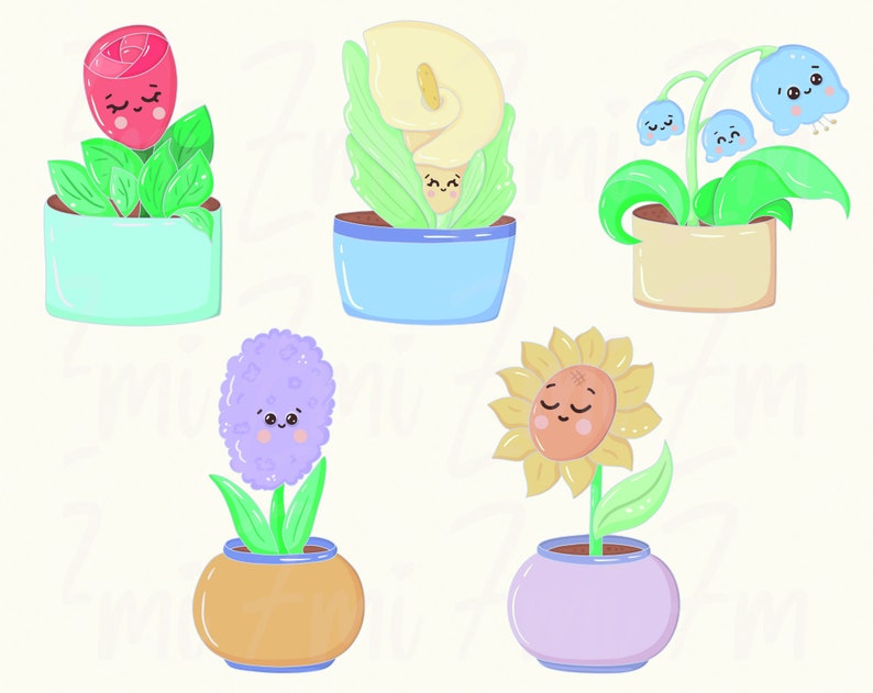Cute Kawaii Flowers Clipart Spring Plants PNG Tulip - Etsy